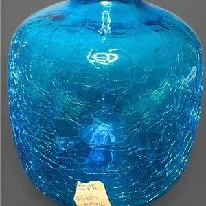 BLENKO | Other | Vintage Blenko Blue Crackle Vase Hand Blown Small ...